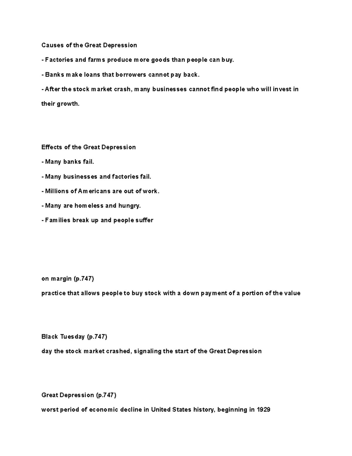 The Great Depression notes Question - Google Docs - Causes of the Great ...