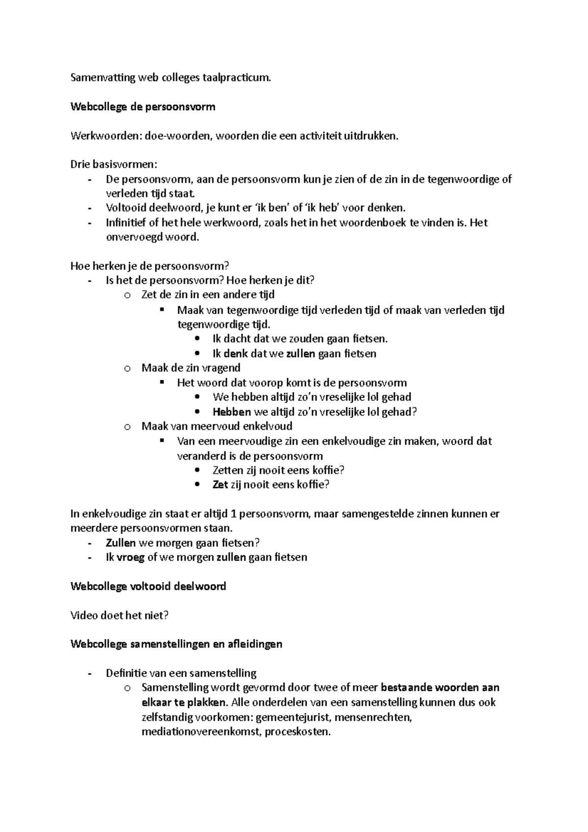 Samenvatting webcolleges taalpracticum - Samenvatting web colleges ...