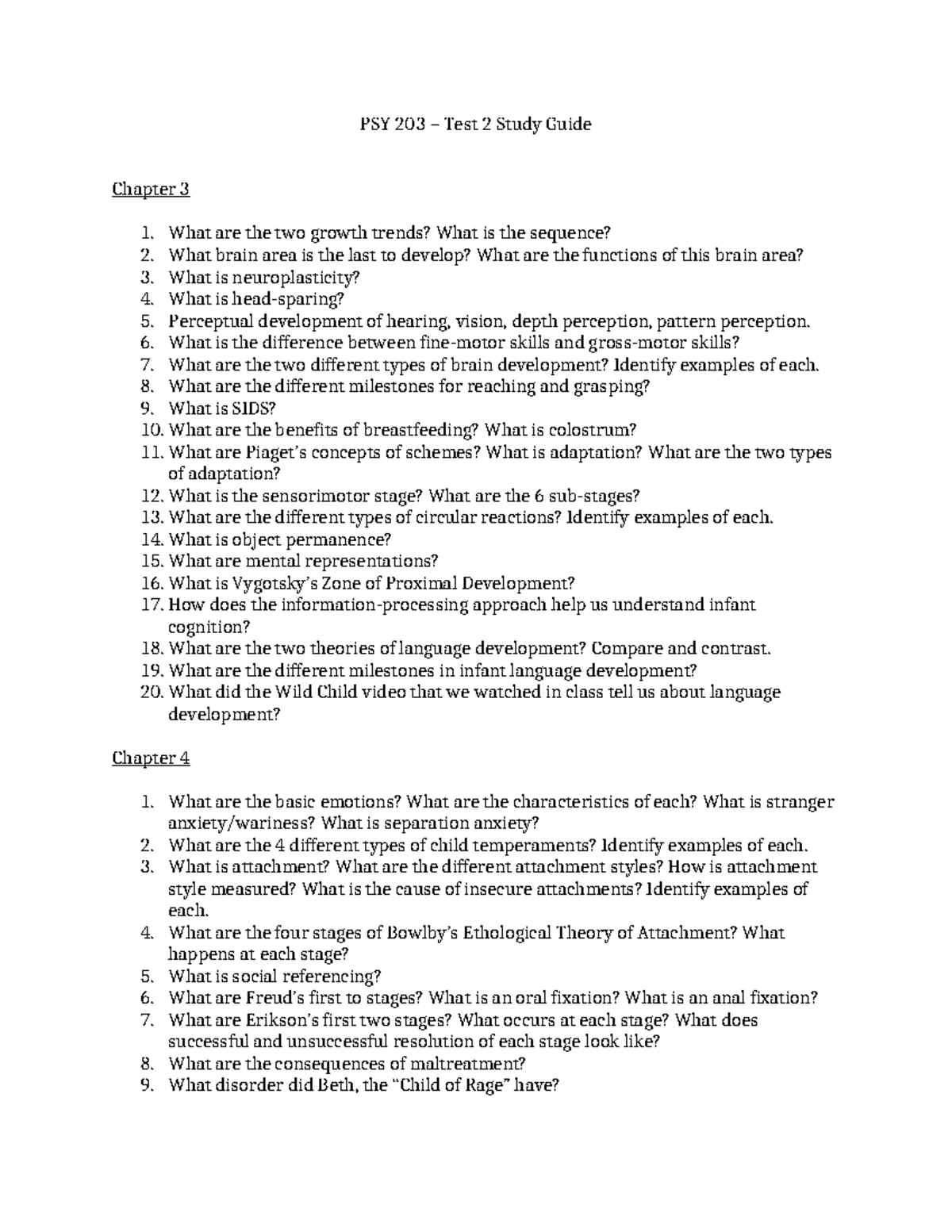 PSY 203 – Test 2 Study Guide - PSY 203 – Test 2 Study Guide Chapter 3 ...