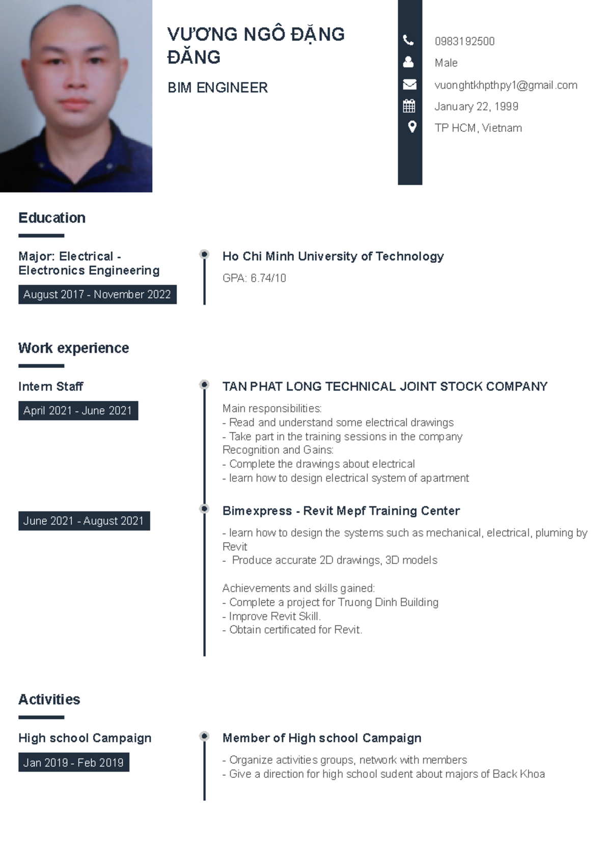 CV - BIM Engineer - Ngo Dang Dang Vuong - VƯƠNG NGÔ ĐẶNG ĐĂNG BIM ...