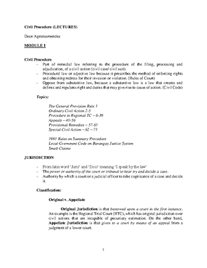 Civil-Procedure-Notes - Civil Procedure (LECTURES) Dean Agranzamendez ...