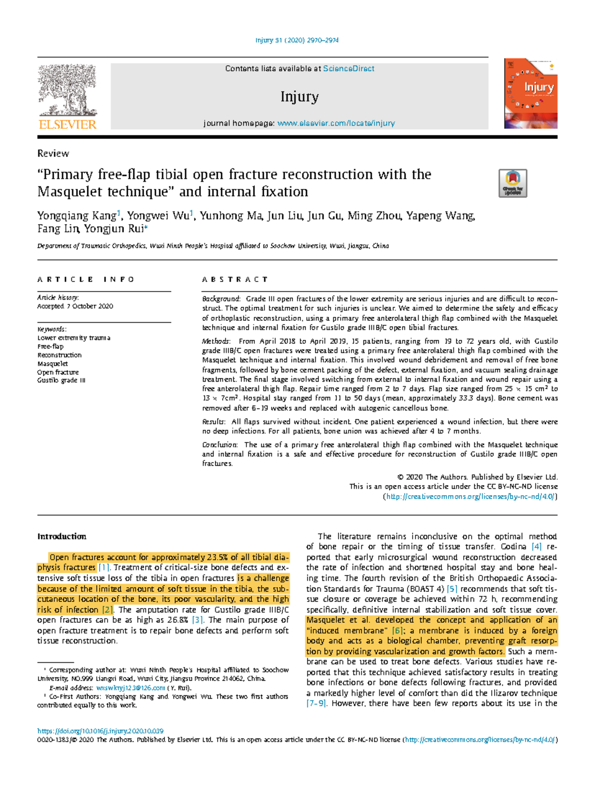 Técnica de Masquelet. Perdida ósea en tibia - Injury 51 (2020) 2970 ...