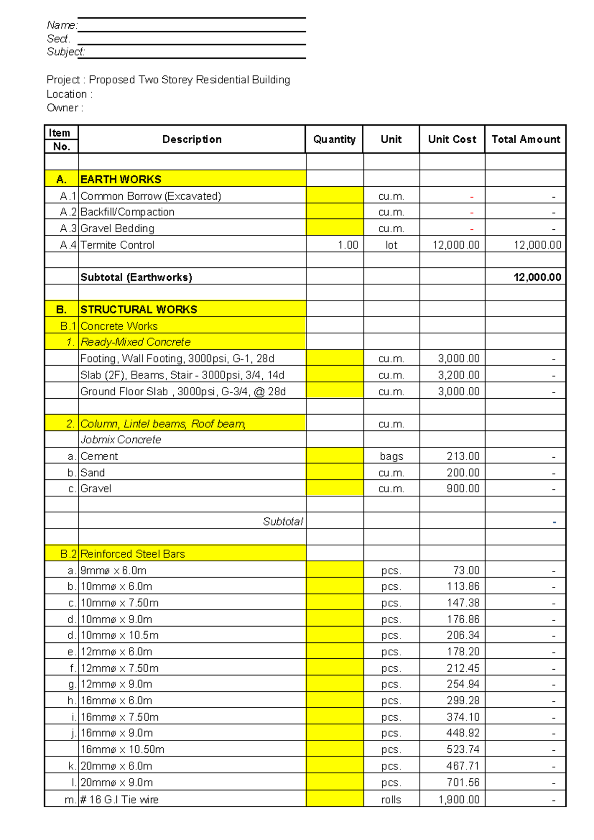 QS 3B MID TERM - full answer - Name: Sect. Subject: Project : Proposed ...