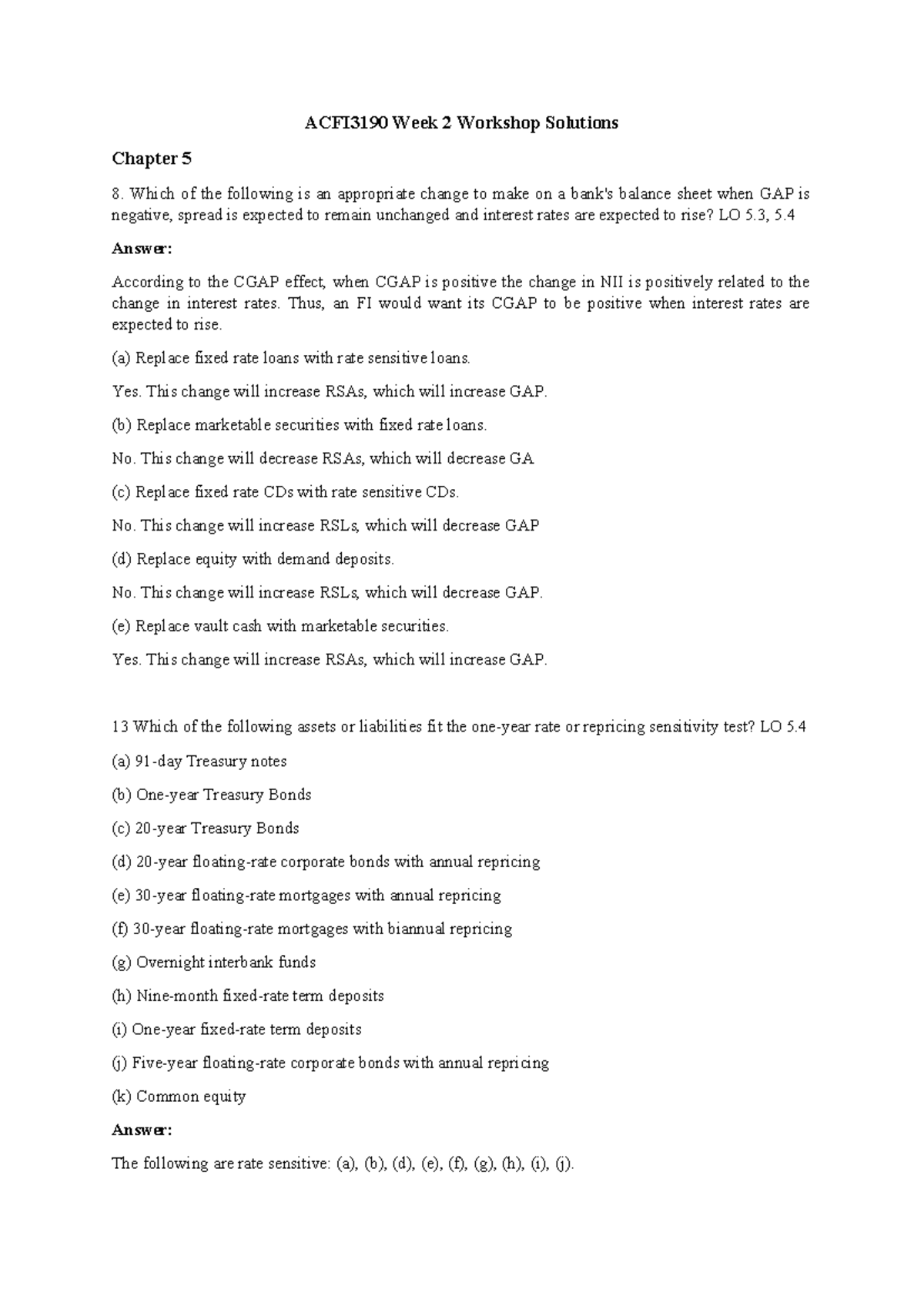 ACFI3190 Week 2 Workshop Solutions-1 - ACFI3190 Week 2 Workshop Solutions Chapter 5 8. Which of ...