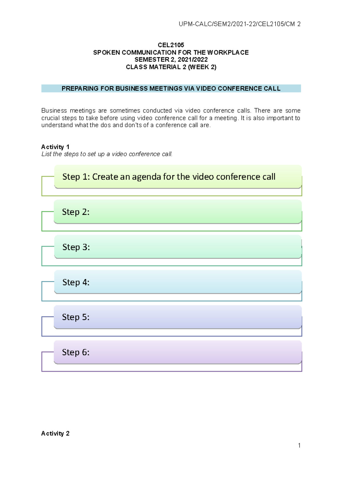 CEL2105 Class Material 2 SEM 2-2021-2022 - CEL SPOKEN COMMUNICATION FOR ...