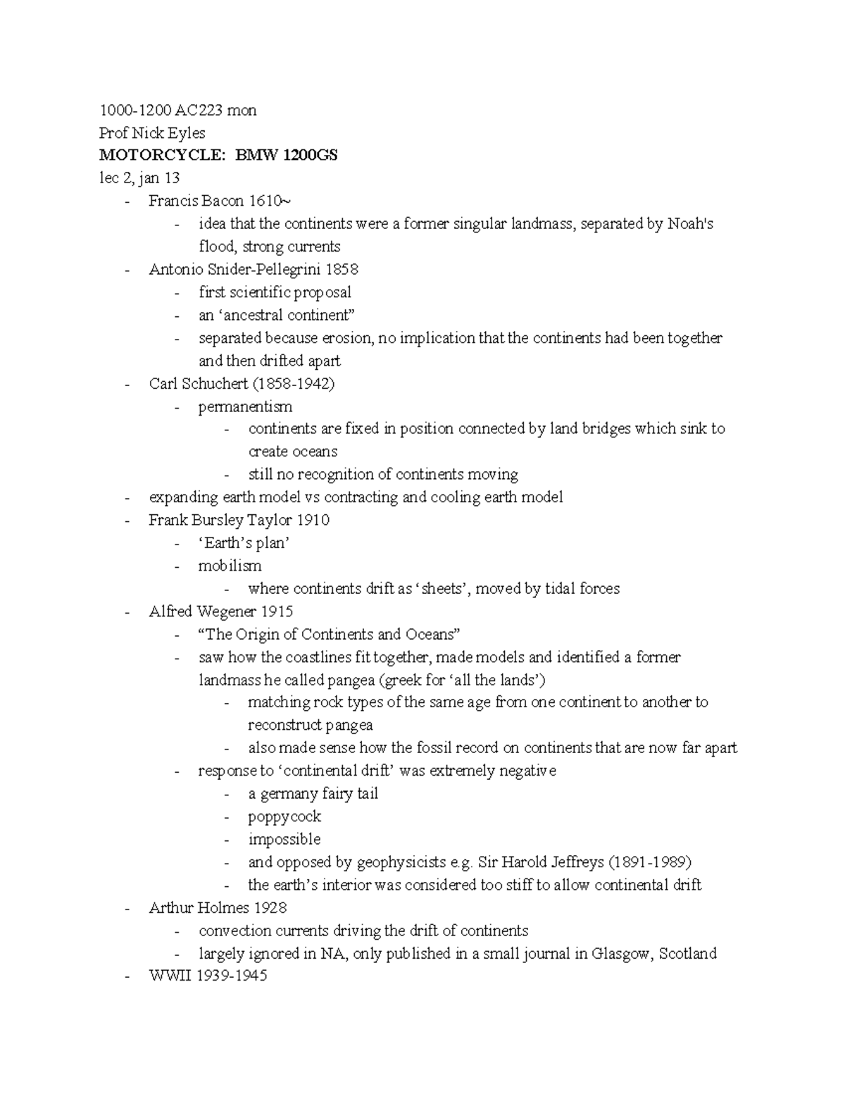 EESA06 - Lecture notes 1-4 - 1000-1200 AC223 mon Prof Nick Eyles ...