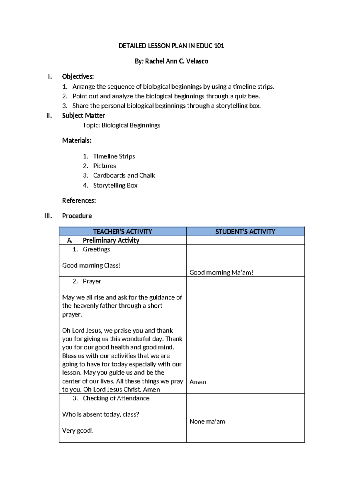 Detailed Lesson Plan about biological beginnings - DETAILED LESSON PLAN IN EDUC 101 By: Rachel ...