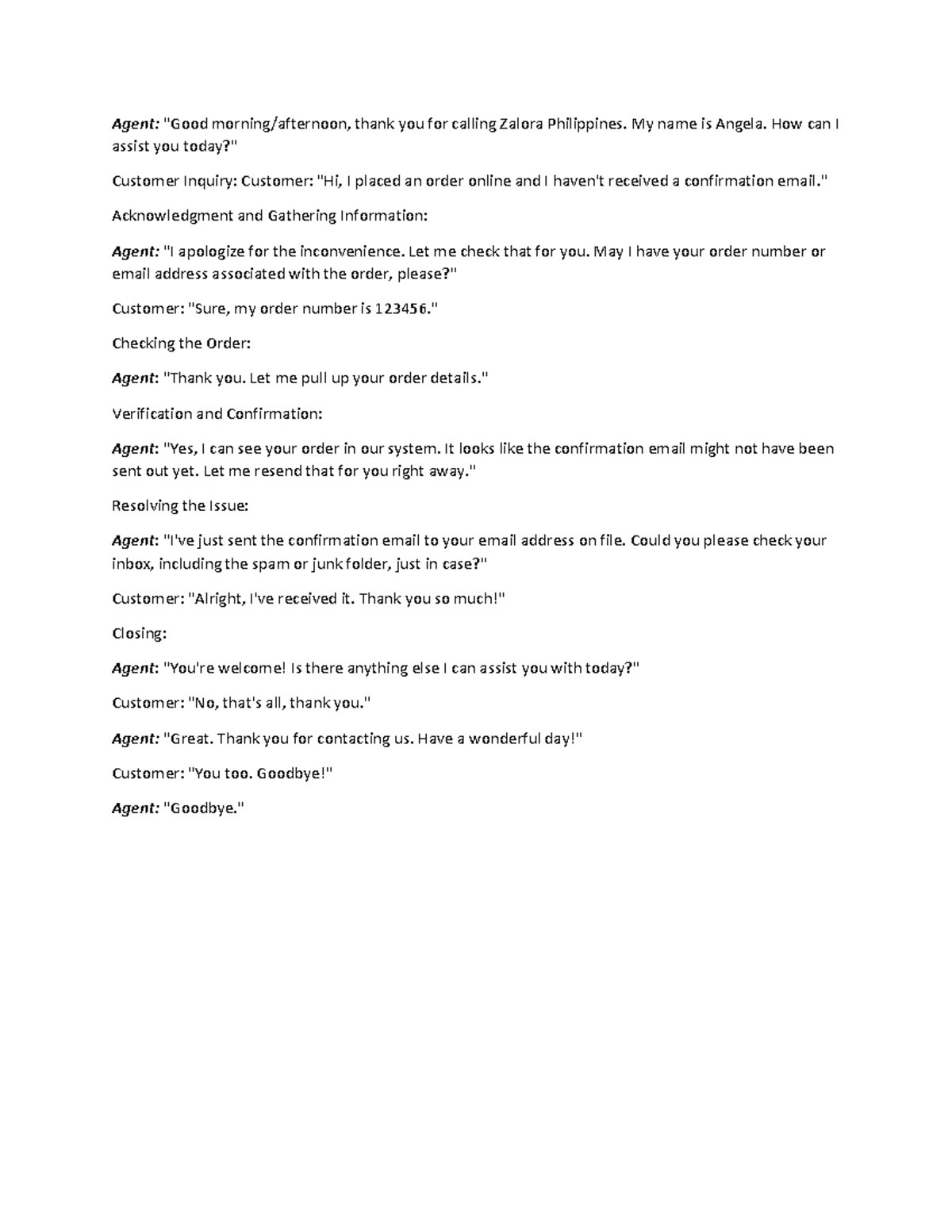 Mock Call Script Regalado - Agent: "Good morning/afternoon, thank you ...