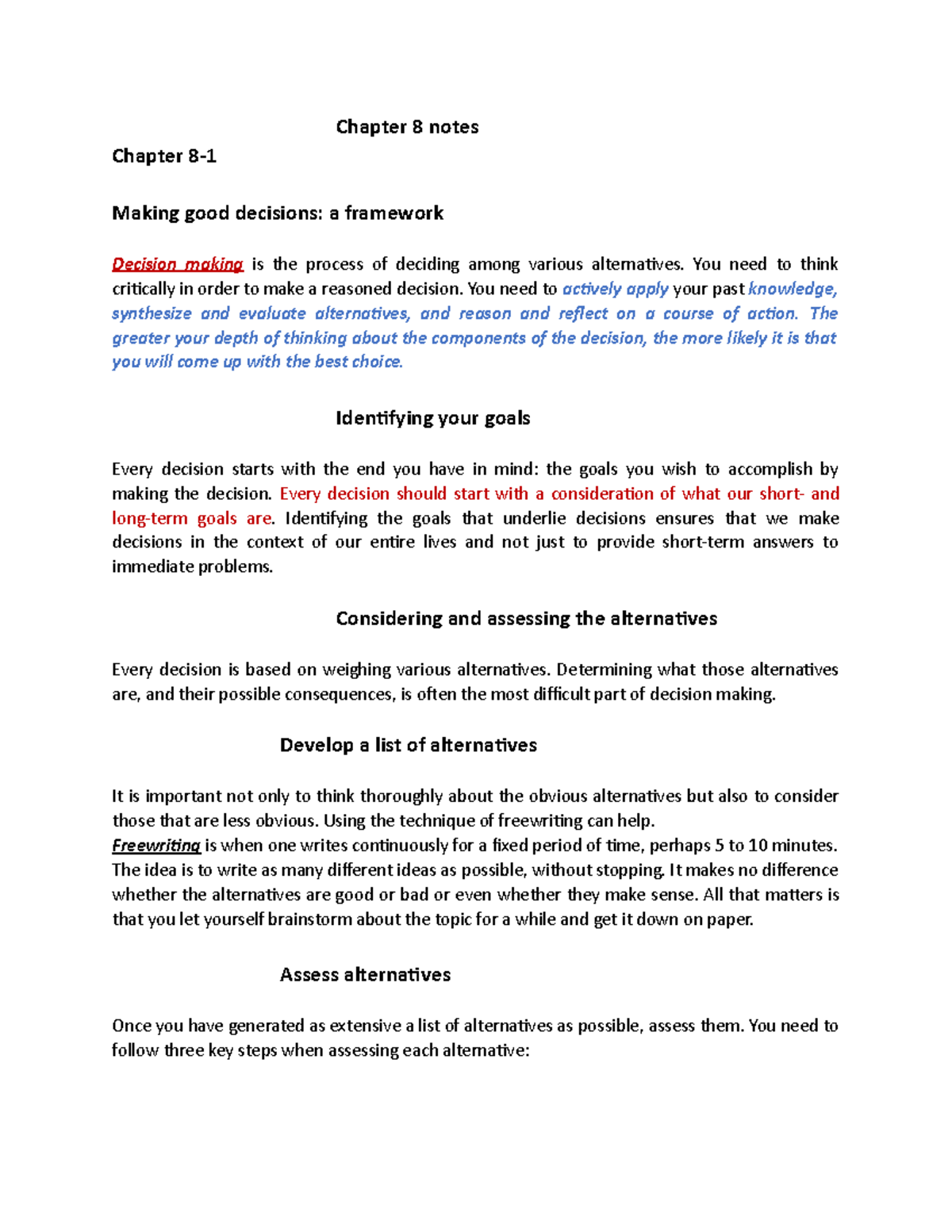 Module 8 notes - Chapter 8 notes Chapter 8- Making good decisions: a ...