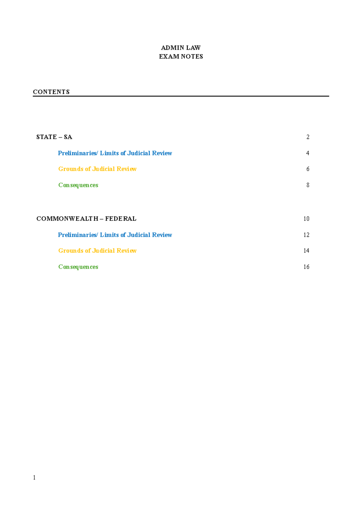 Exam Notes (Admin Law) - ADMIN LAW EXAM NOTES CONTENTS STATE – SA 2 ...