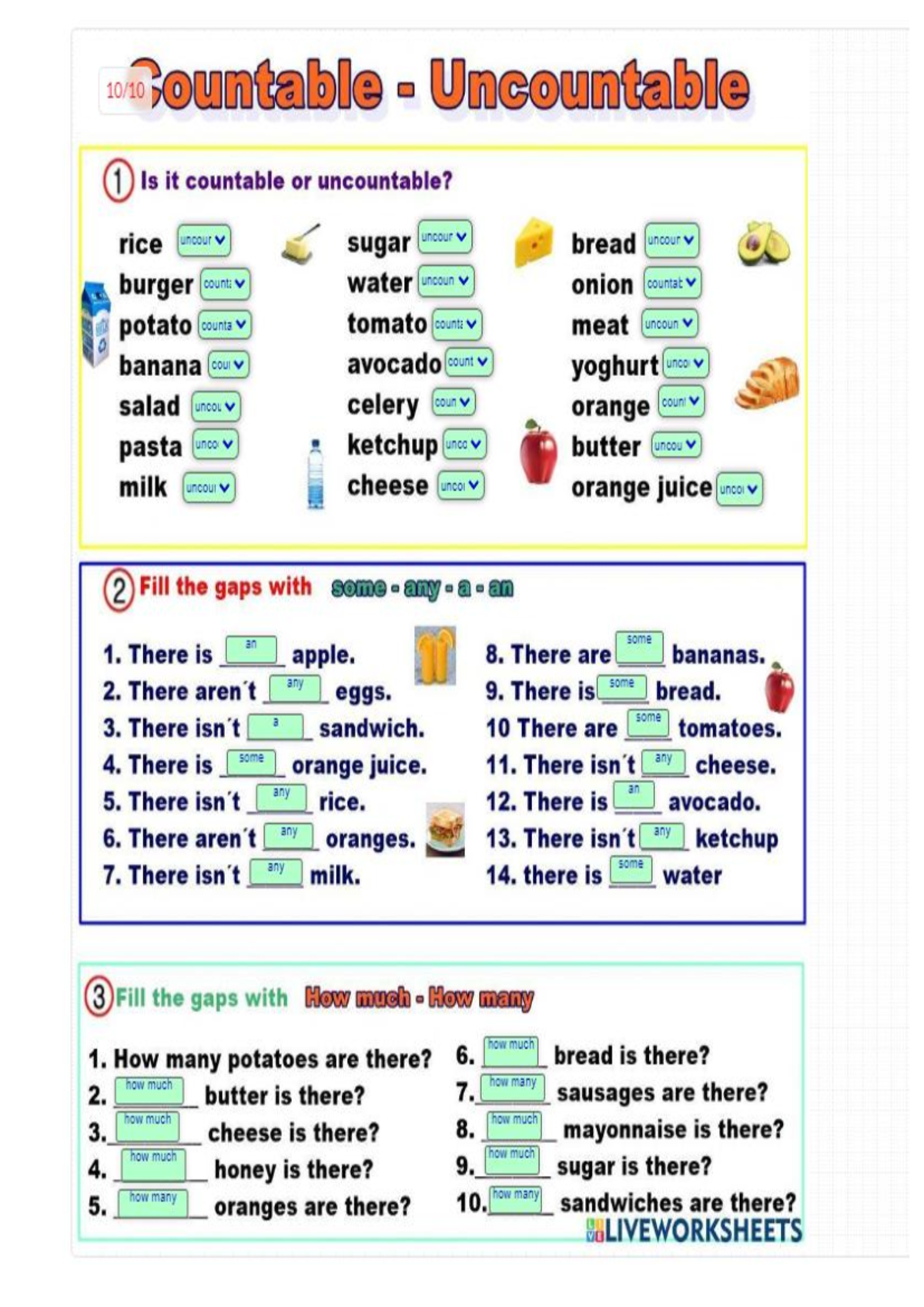 Countable - uncountable worksheet - Ingles II - Studocu