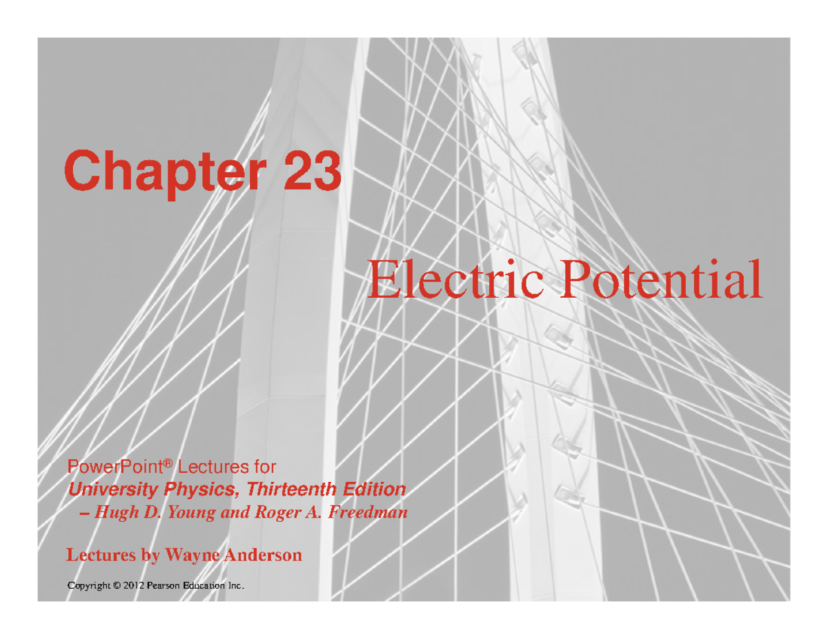 Electric Potential - Notes for lecture - PowerPoint Copyright © 2012 ...
