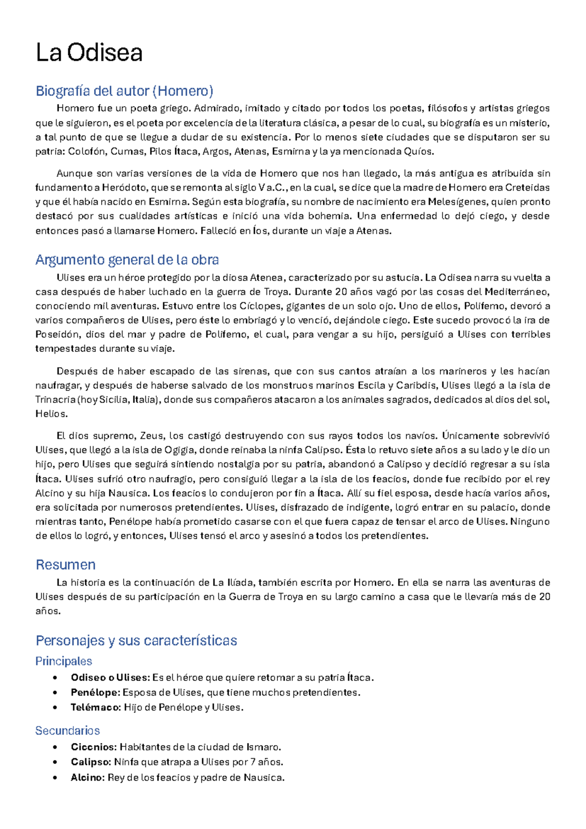 La Odisea - La Odisea Biografía del autor (Homero) Homero fue un poeta ...