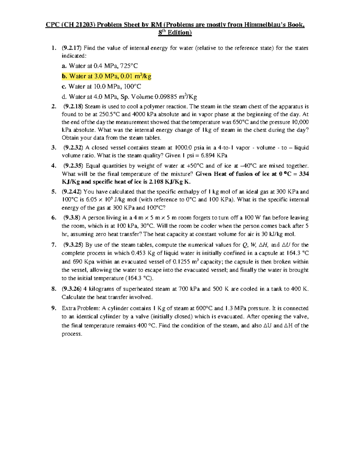 2022 CPC Problem sheet - CPC (CH 21203) Problem Sheet by RM (Problems ...