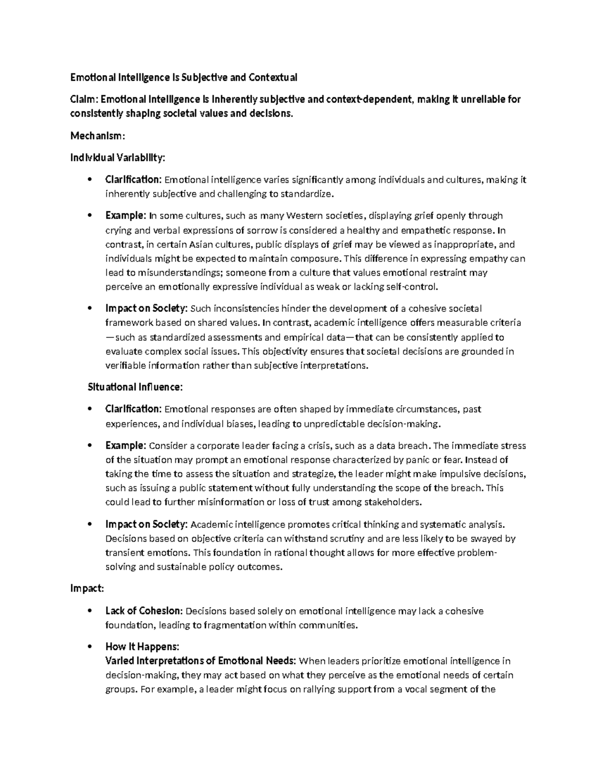Emotional Intelligence is Subjective and Contextual - Mechanism ...