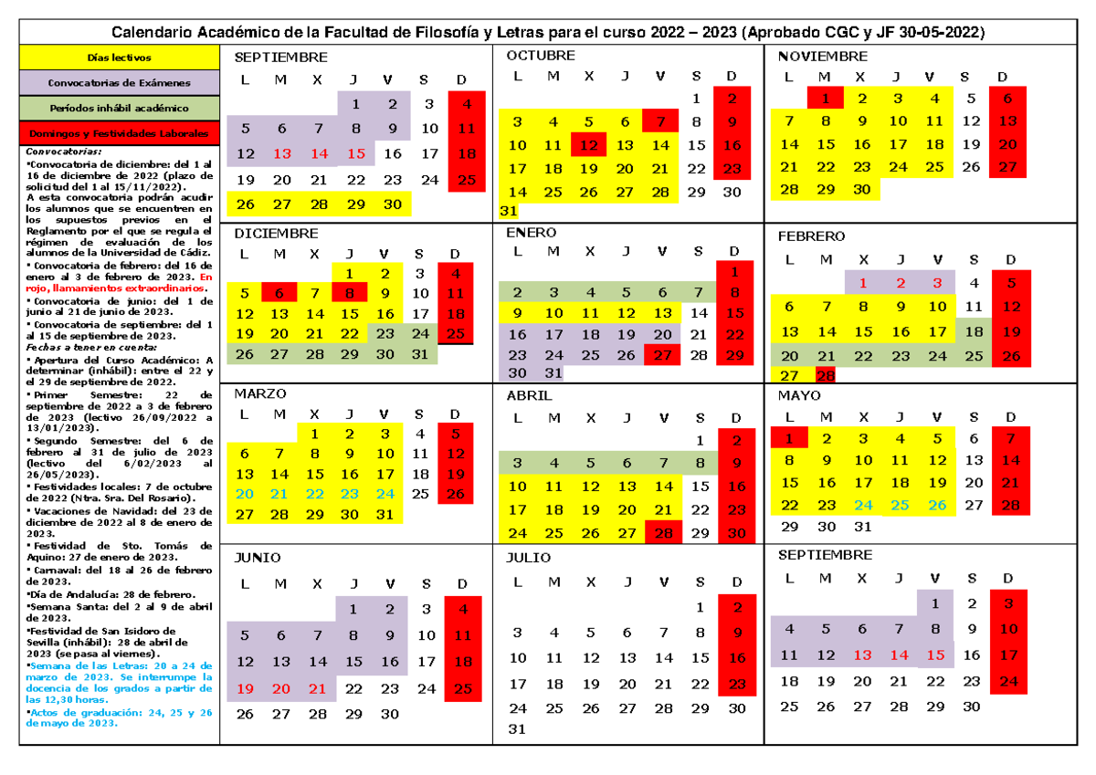 Calendario Academico Curso 2022-2023 - Calendario Académico de la ...
