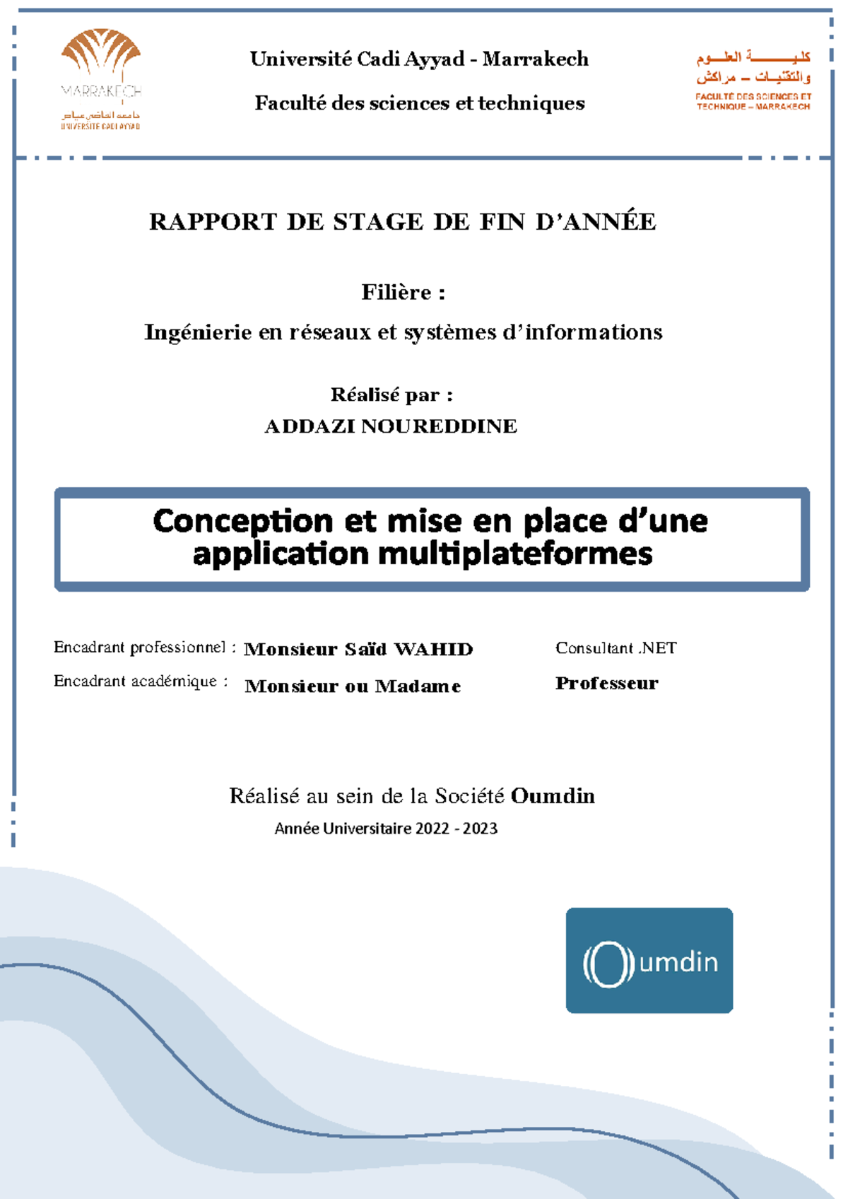 Dédicaces - Université Cadi Ayyad - Marrakech Faculté des sciences et techniques RAPPORT DE ...