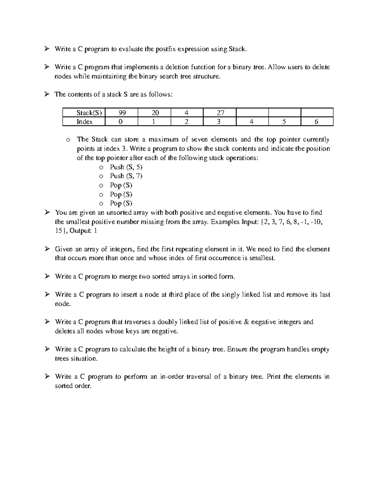 Data Structures Lab Questions - Write a C program to evaluate the ...