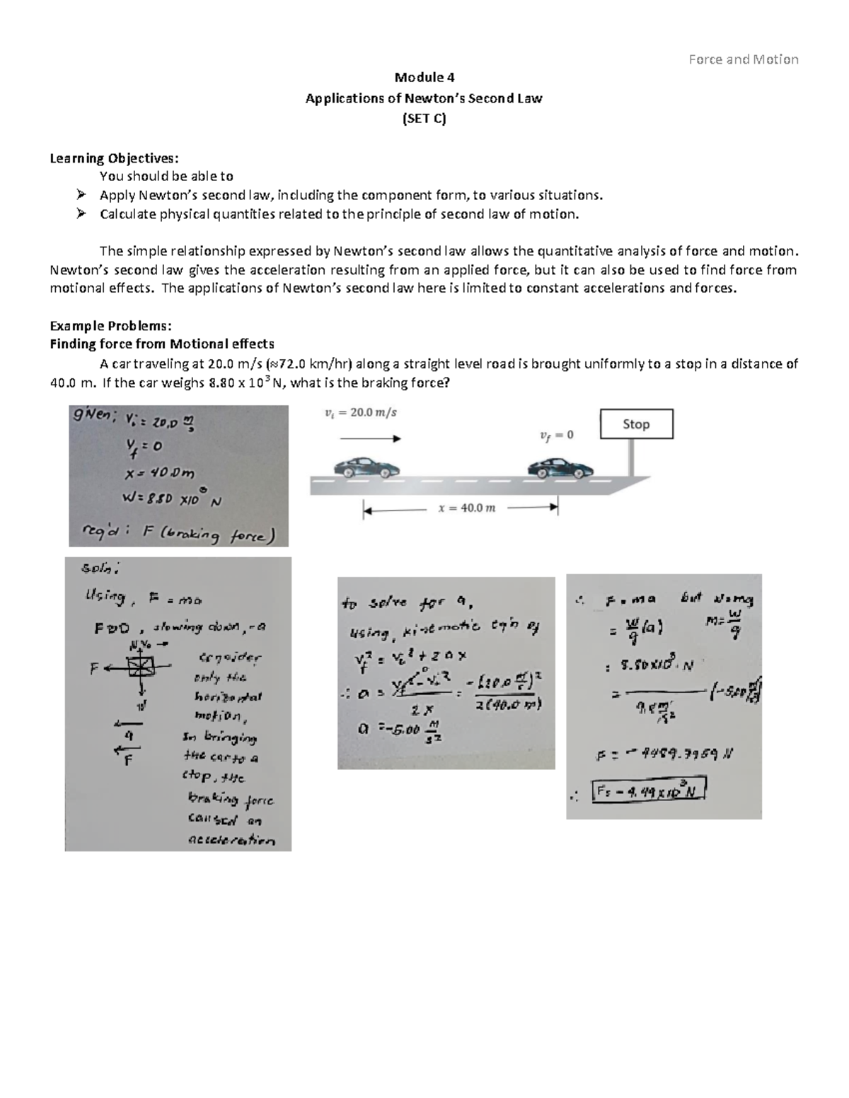 PHY03 Module 4 Set C-Applications of Newton's Second Law - Module 4 ...