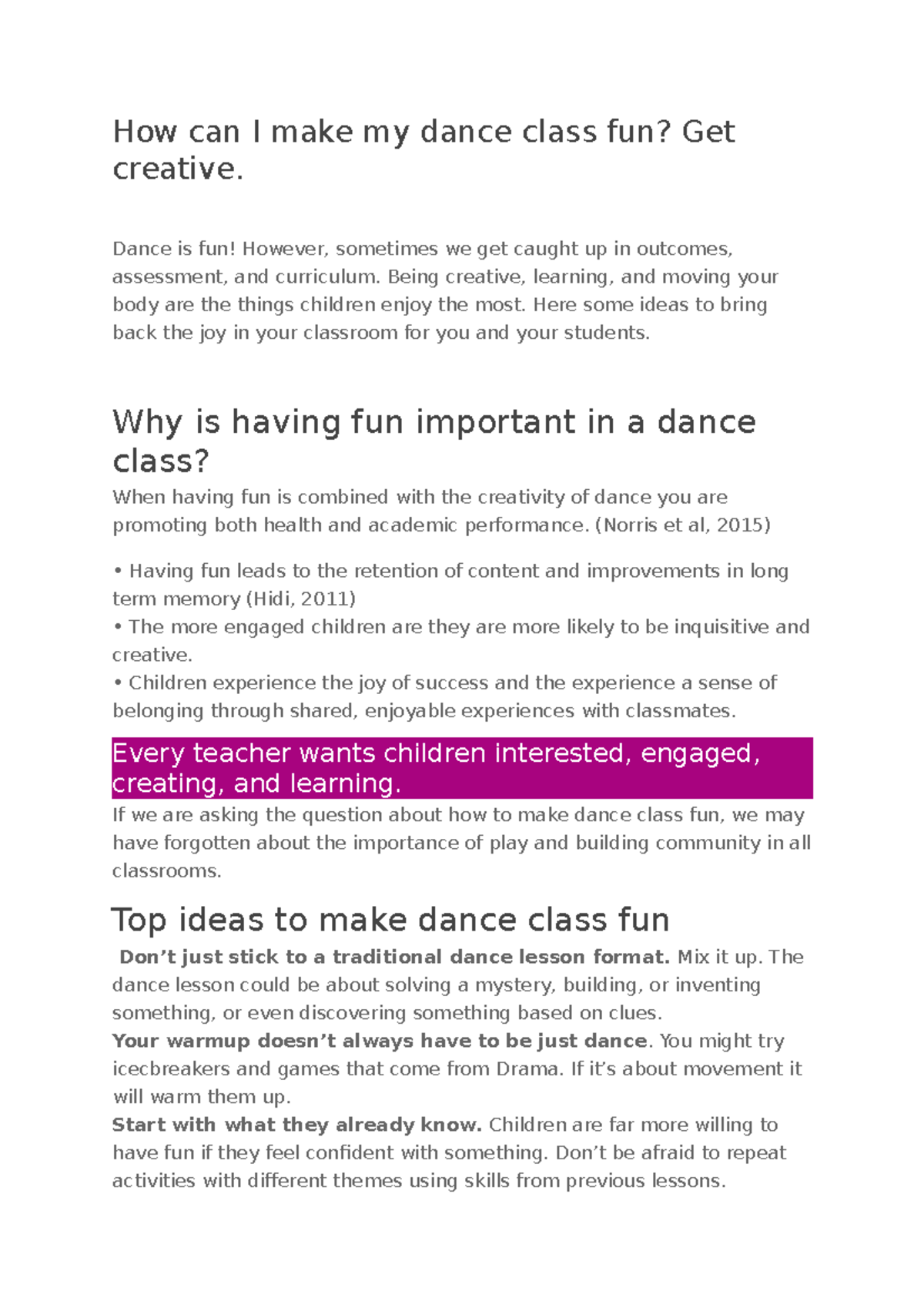How can I make sure my dance class fun - How can I make my dance class ...