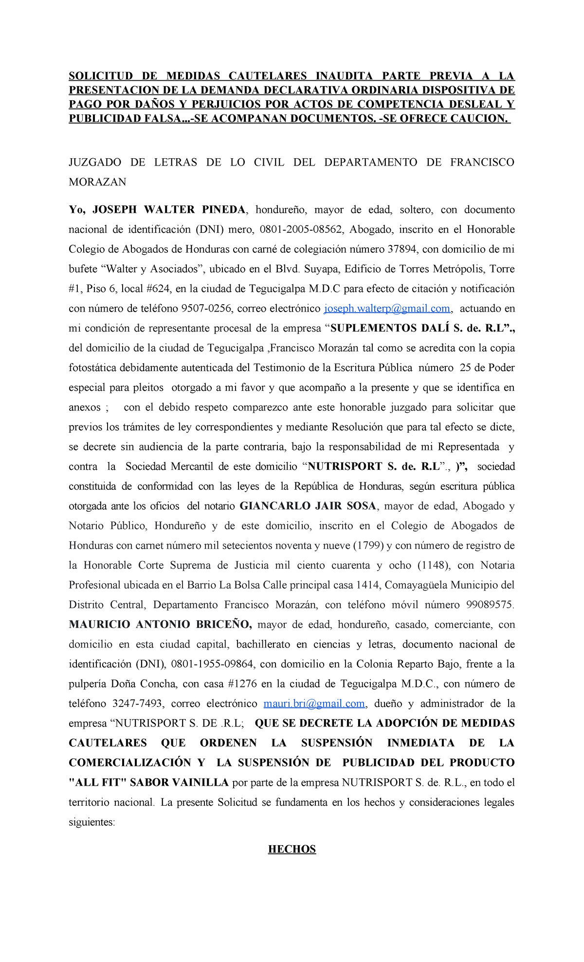 Solicitud de medidas cautelares - SOLICITUD DE MEDIDAS CAUTELARES ...