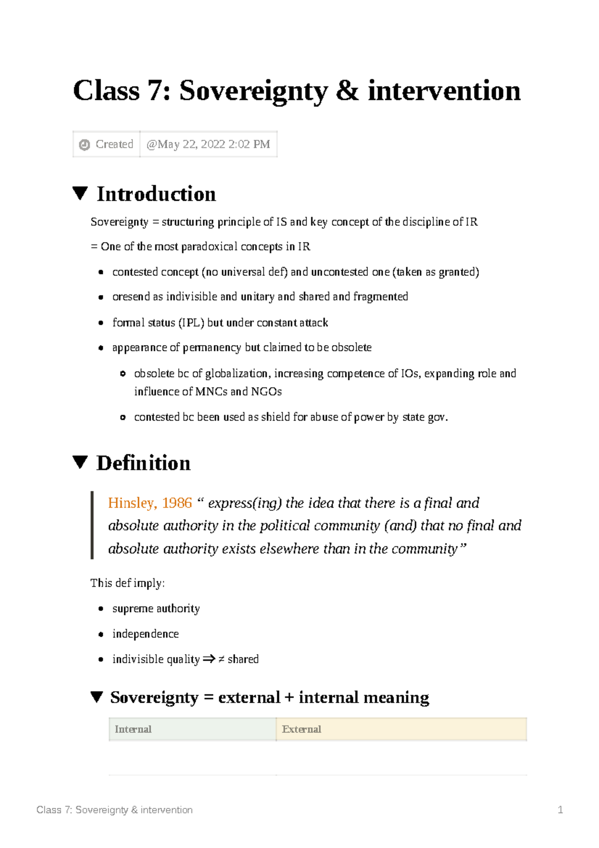 Class 7 Sovereignty intervention - Class 7: Sovereignty & intervention ...