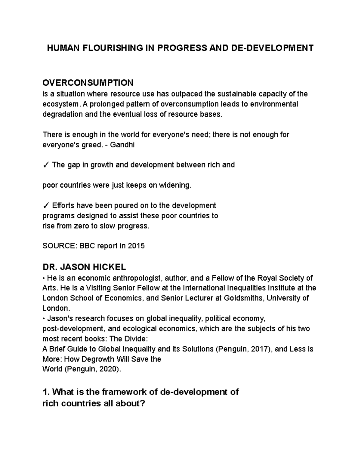 Overconsumption - HUMAN FLOURISHING IN PROGRESS AND DE-DEVELOPMENT ...