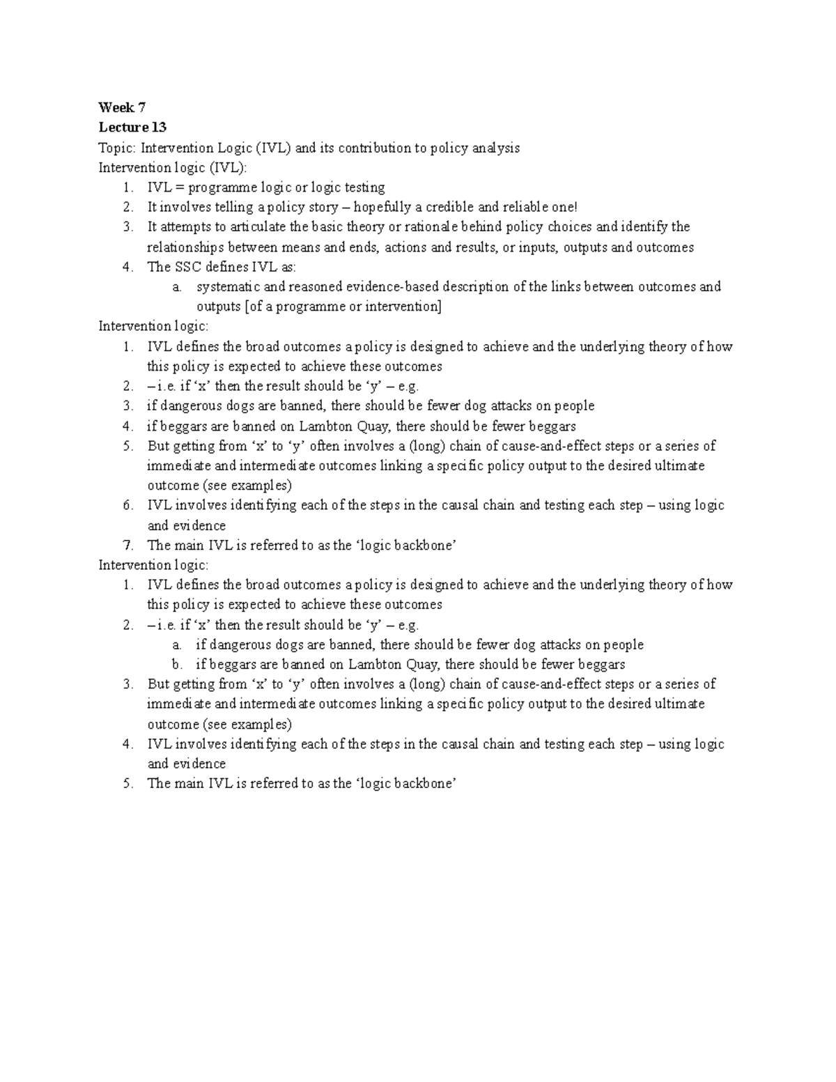 Public Policy WEEK 7 Lecture 13 - Week 7 Lecture 13 Topic: Intervention ...