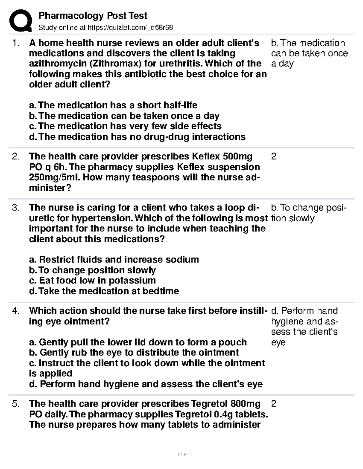 Pharm Post Test - Study online at quizlet/_d58r A home health nurse ...