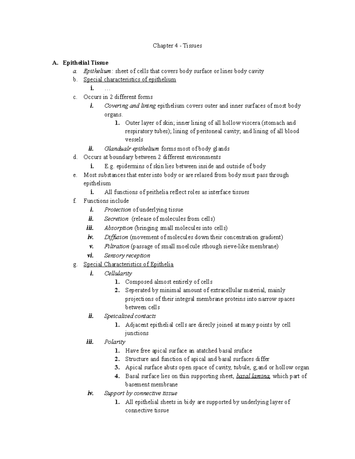 Chapter 4 - Tissues - Textbook and Online Lecture Notes; essential for ...