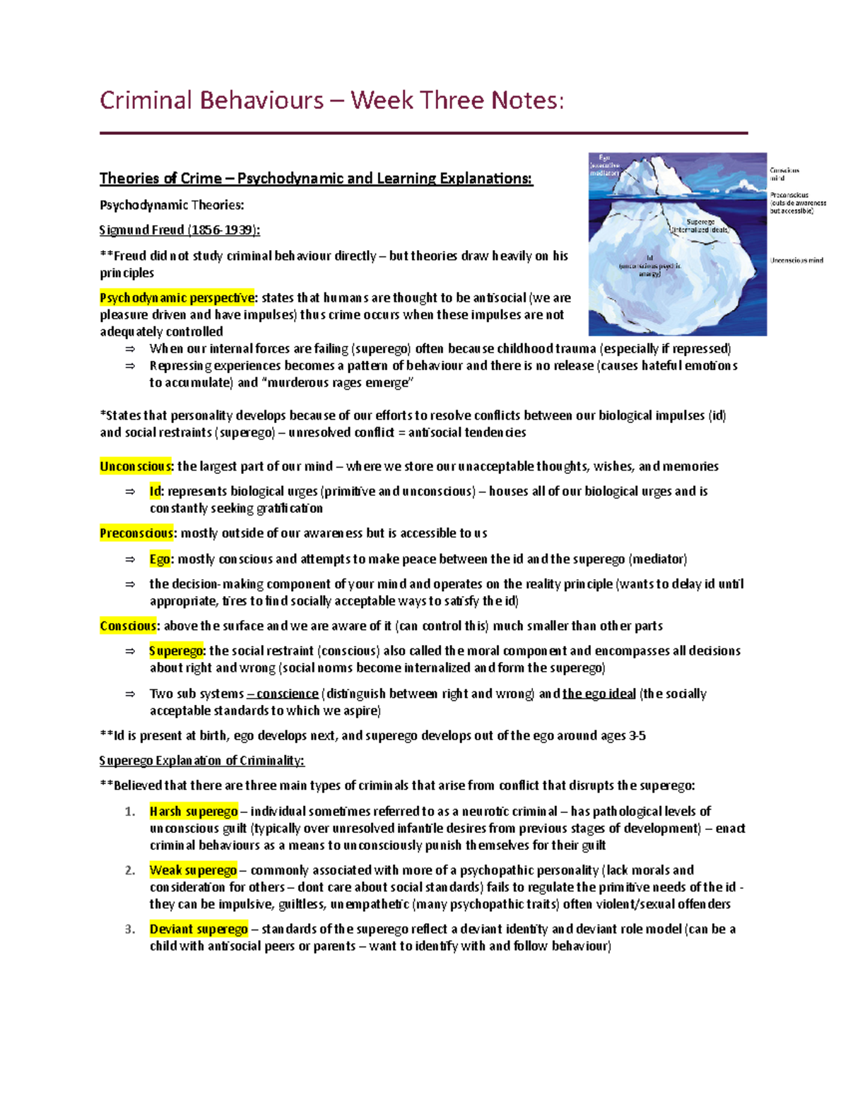 Week 3 notes - Prof: Dr Vettor - Criminal Behaviours – Week Three Notes ...