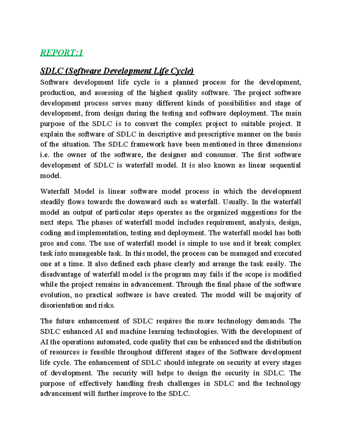 Sdlc report for computing - REPORT: SDLC (Software Development Life ...