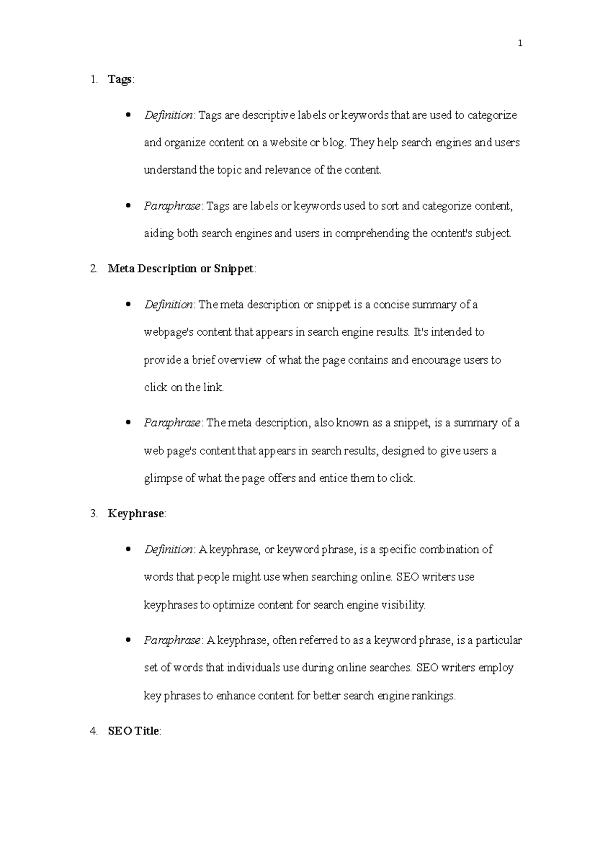 SEO- software engineering - 1 Tags: Definition: Tags are descriptive ...