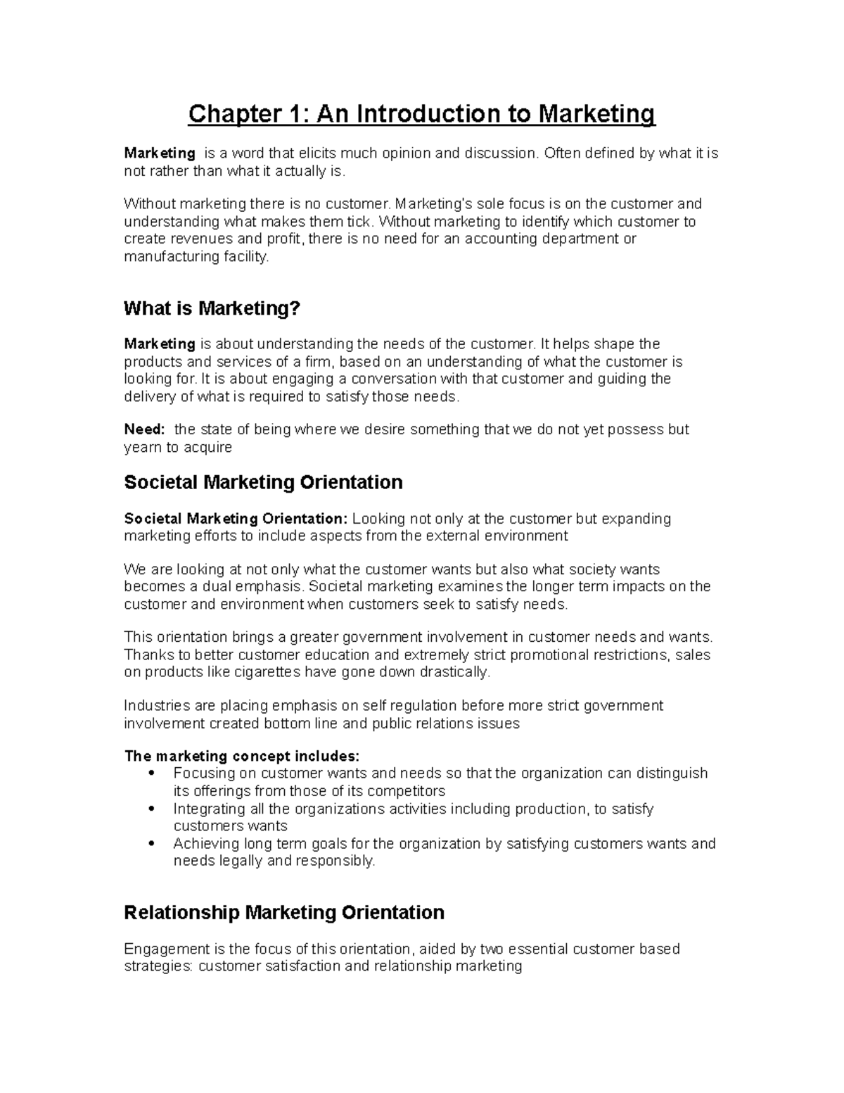 Chapter 1 - Intro to Marketing summary - Chapter 1: An Introduction to ...