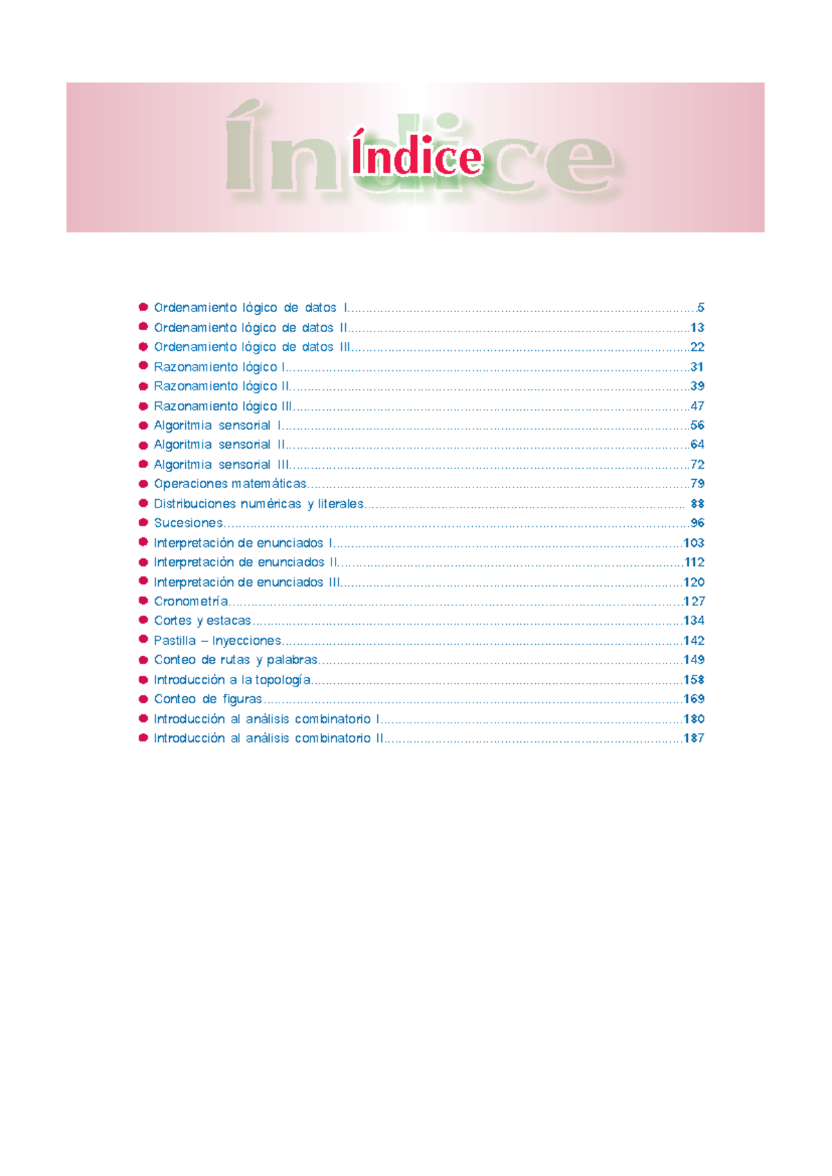 Raz. Matemático 1ro - resoluciones de ejercicios - Índice Ordenamiento lógico de datos - Studocu