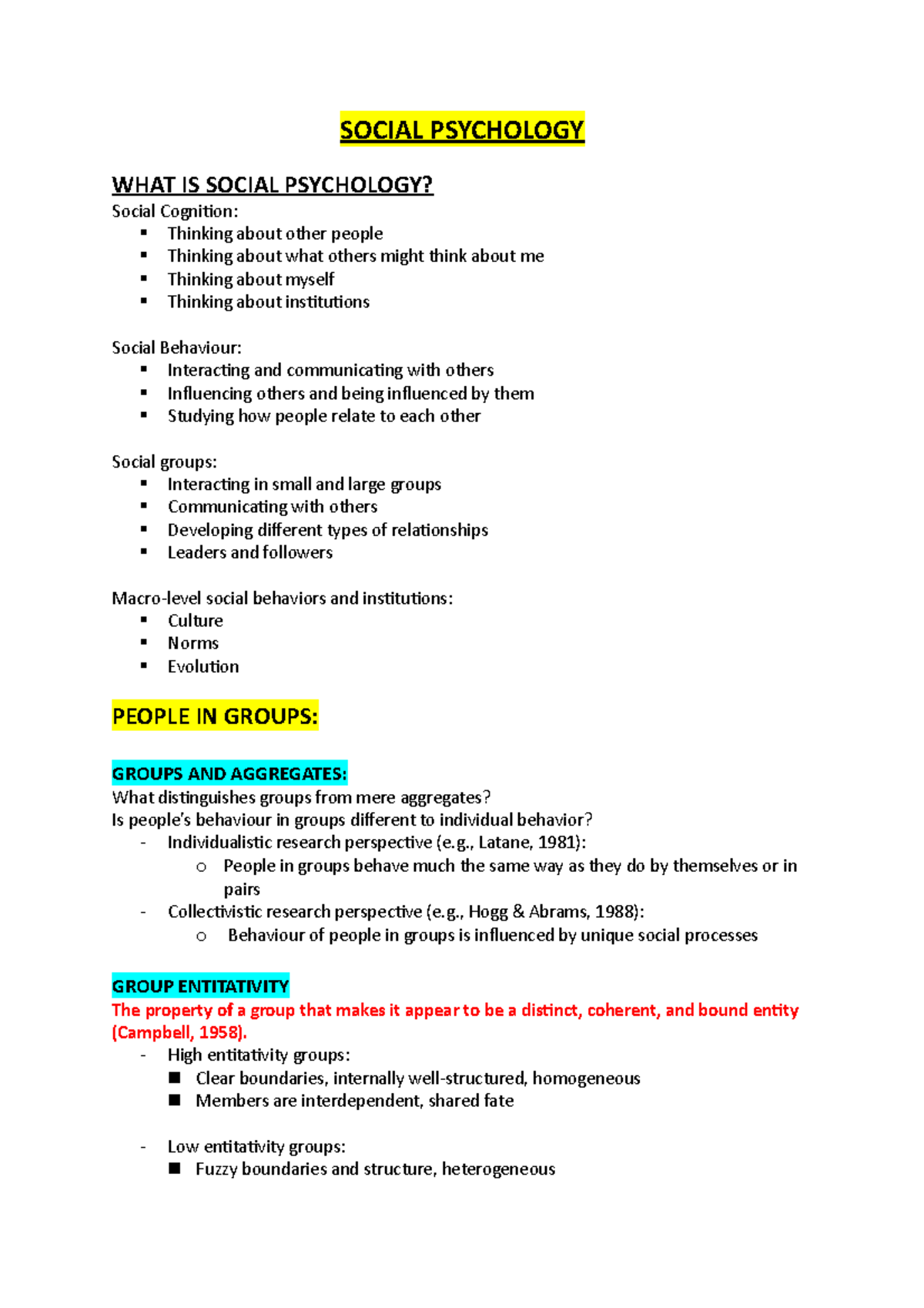 112 social psychology notes - SOCIAL PSYCHOLOGY WHAT IS SOCIAL ...