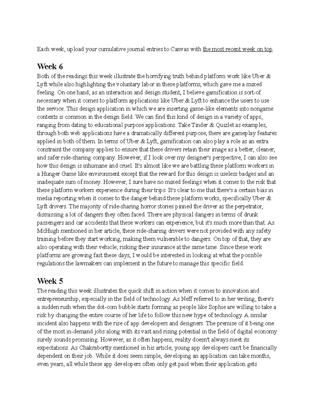 Reflection Journal Template-3 - Each week, upload your cumulative ...