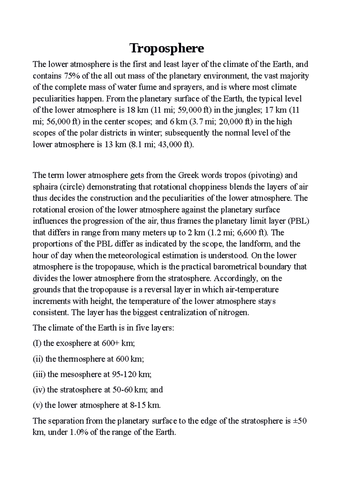 Troposphere - Ifah - Troposphere The lower atmosphere is the first and ...