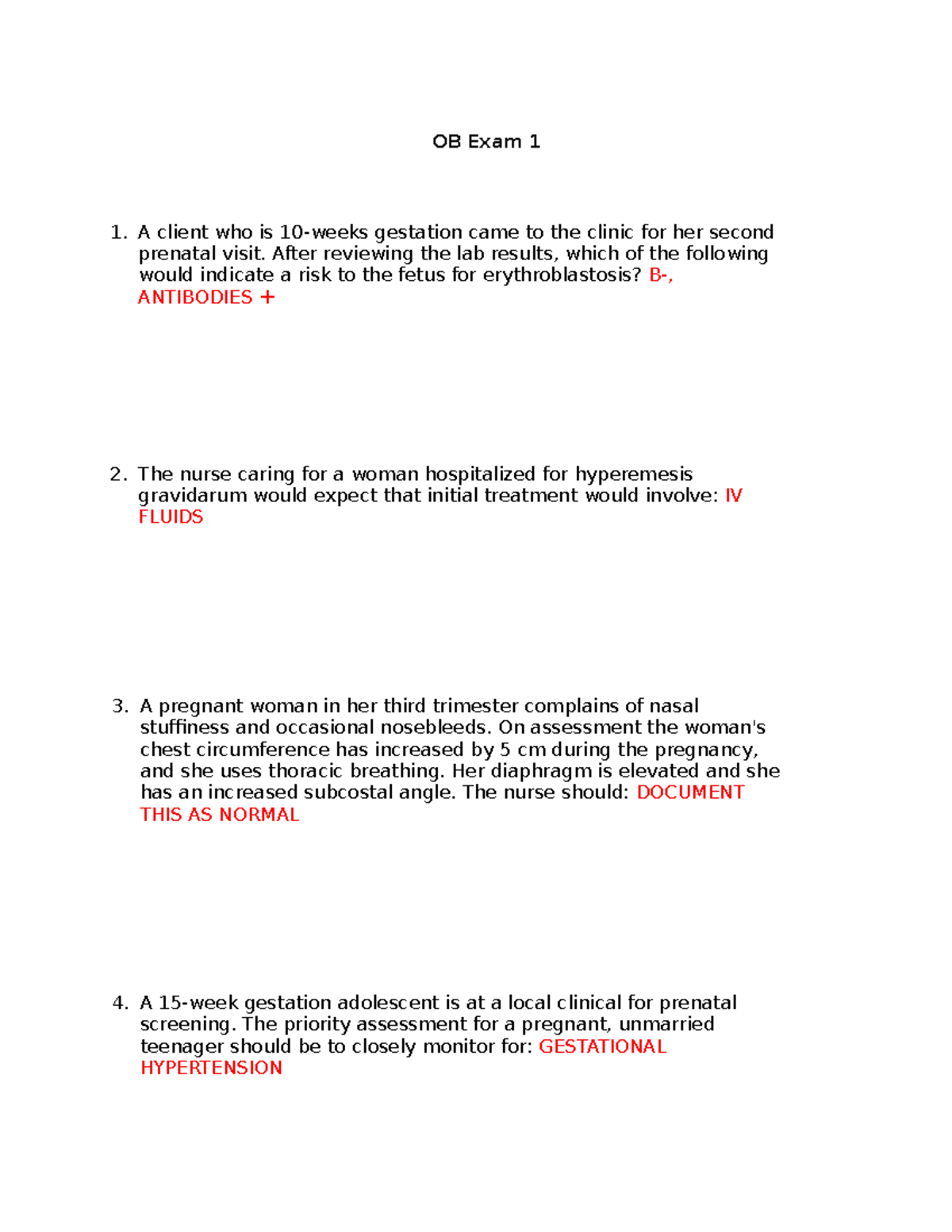 Exam 1 qs OB - practice questions - OB Exam 1 1. A client who is ...