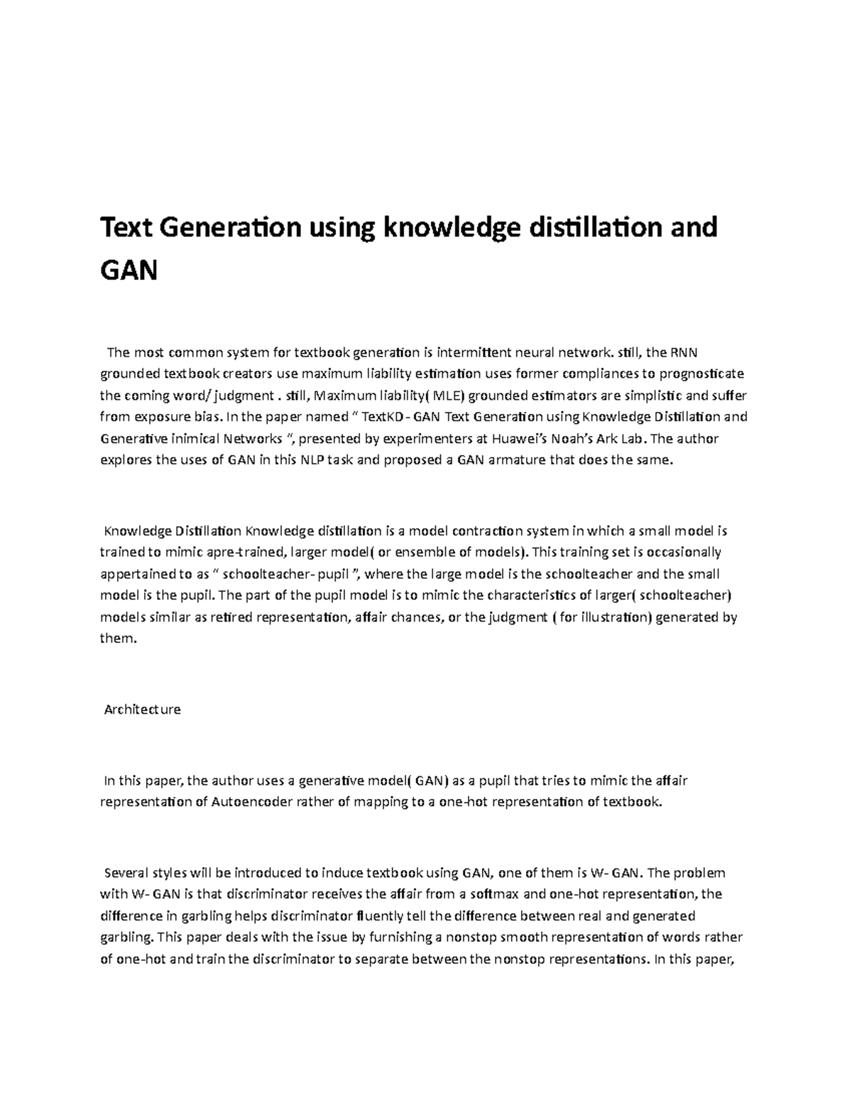 Text Generation using knowledge distillation and GAN - still, the RNN ...
