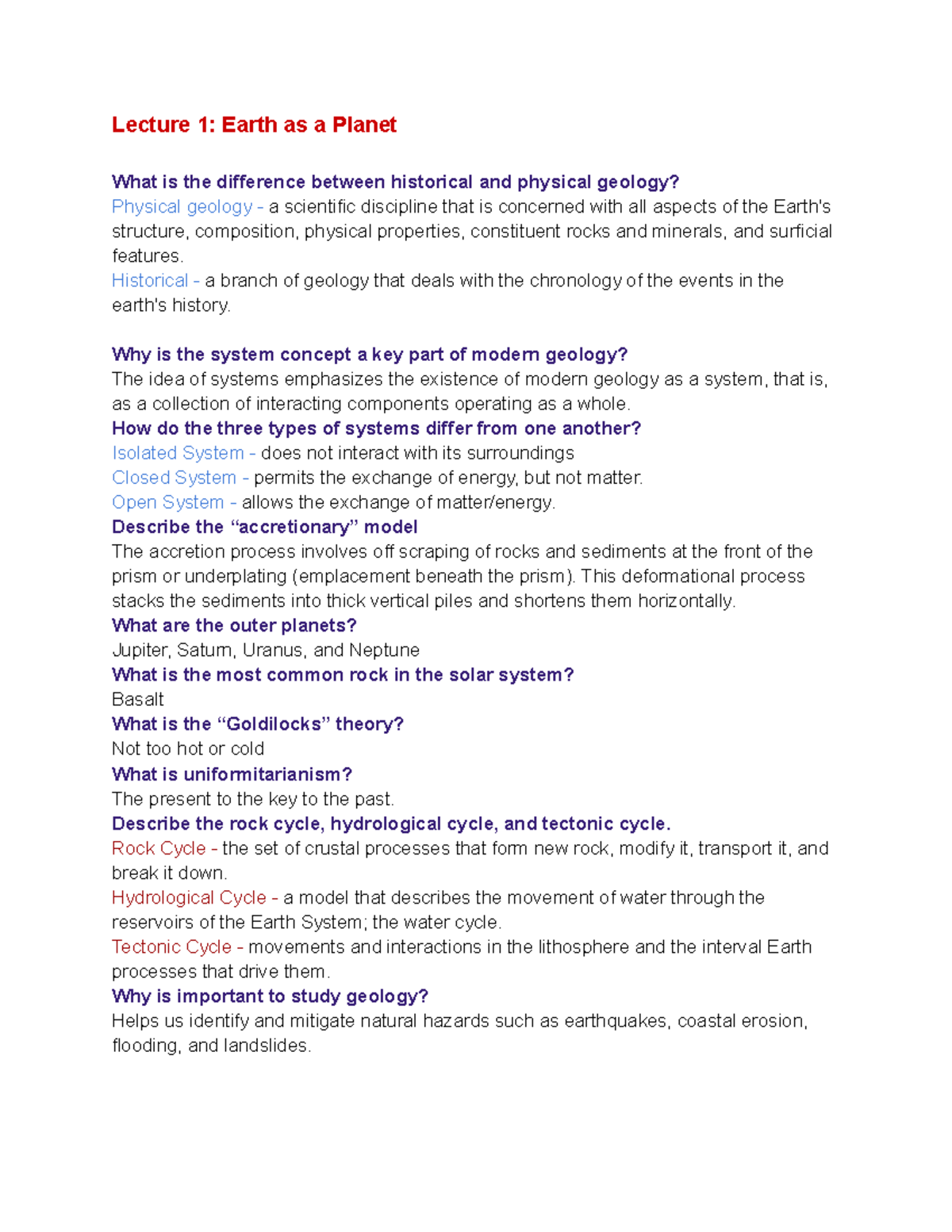 Mid Term Notes chapter 1-4 - Lecture 1: Earth as a Planet What is the ...