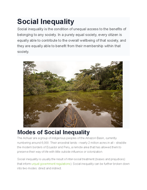 Social inequality 3 - notes - Social inequality results from a society ...