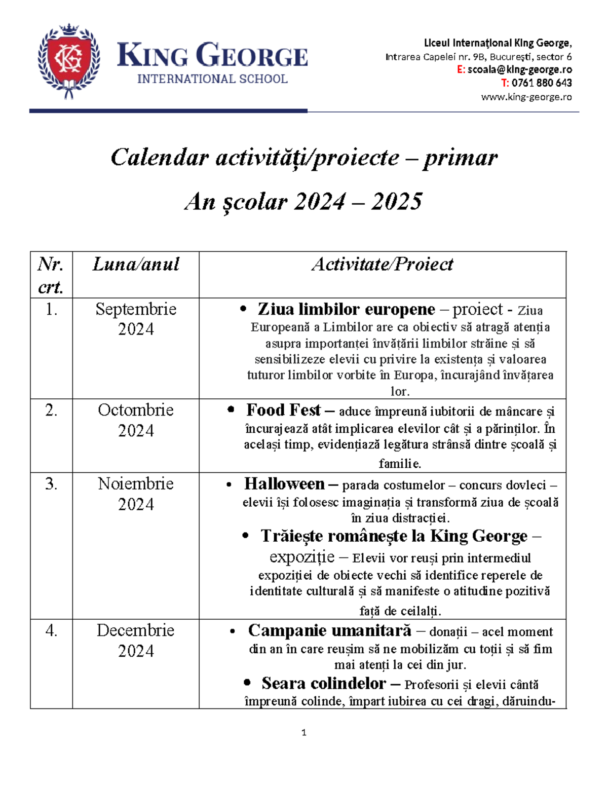 Calendar activitati si proiecte primar - 2024 - 2025 2 - Liceul ...