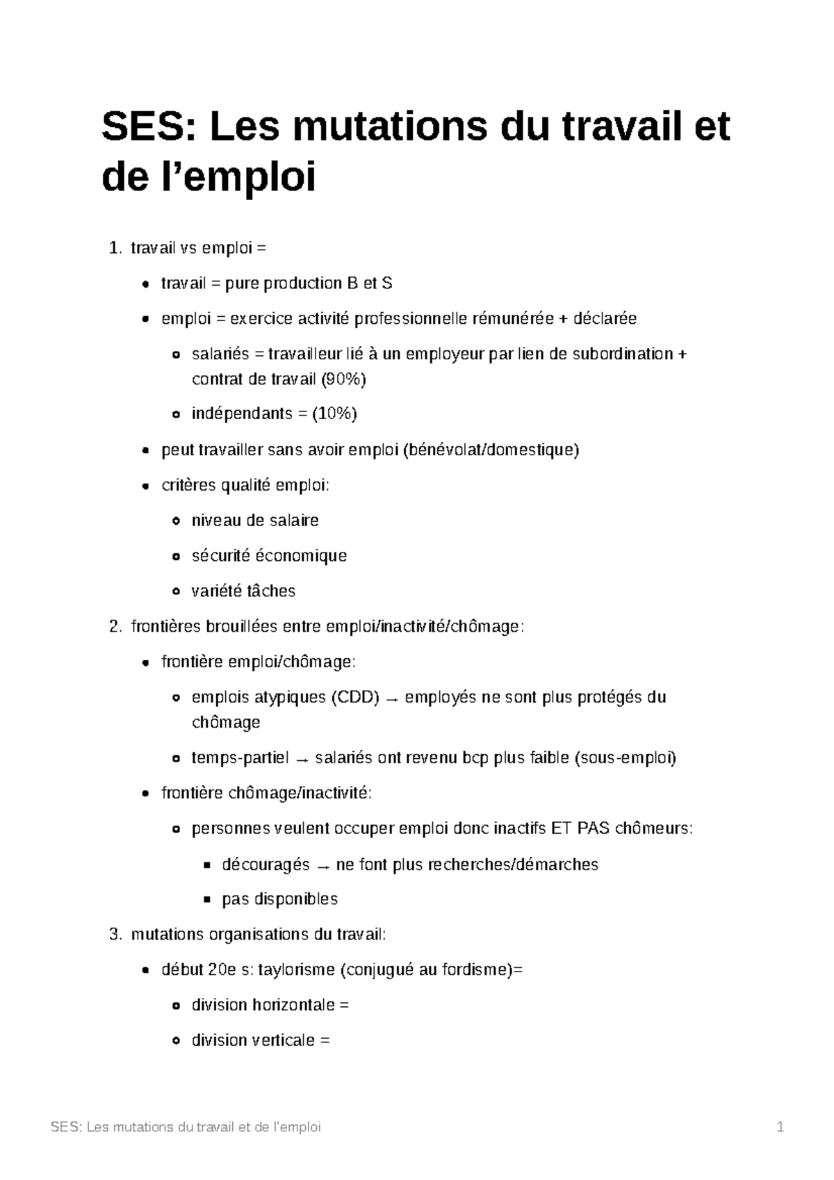 SES - Mutations travail:emploi - SES: Les mutations du travail et de l ...