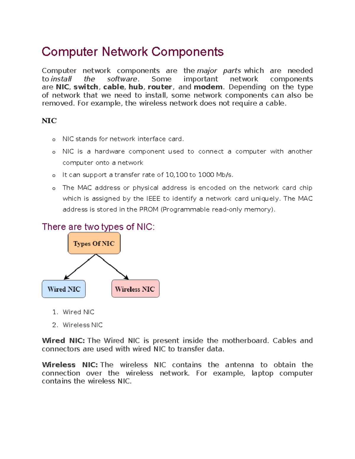 Computer Network devices or Components - Computer Network Components Computer network components ...