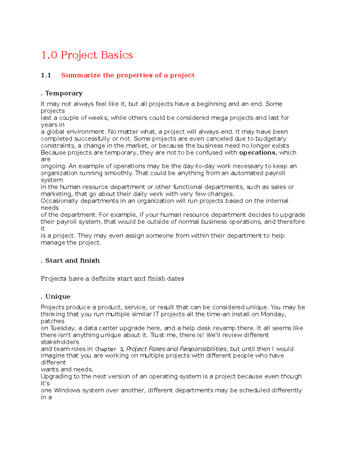 Project plus objectives - 1 Project Basics 1 Summarize the properties of a project . Temporary ...