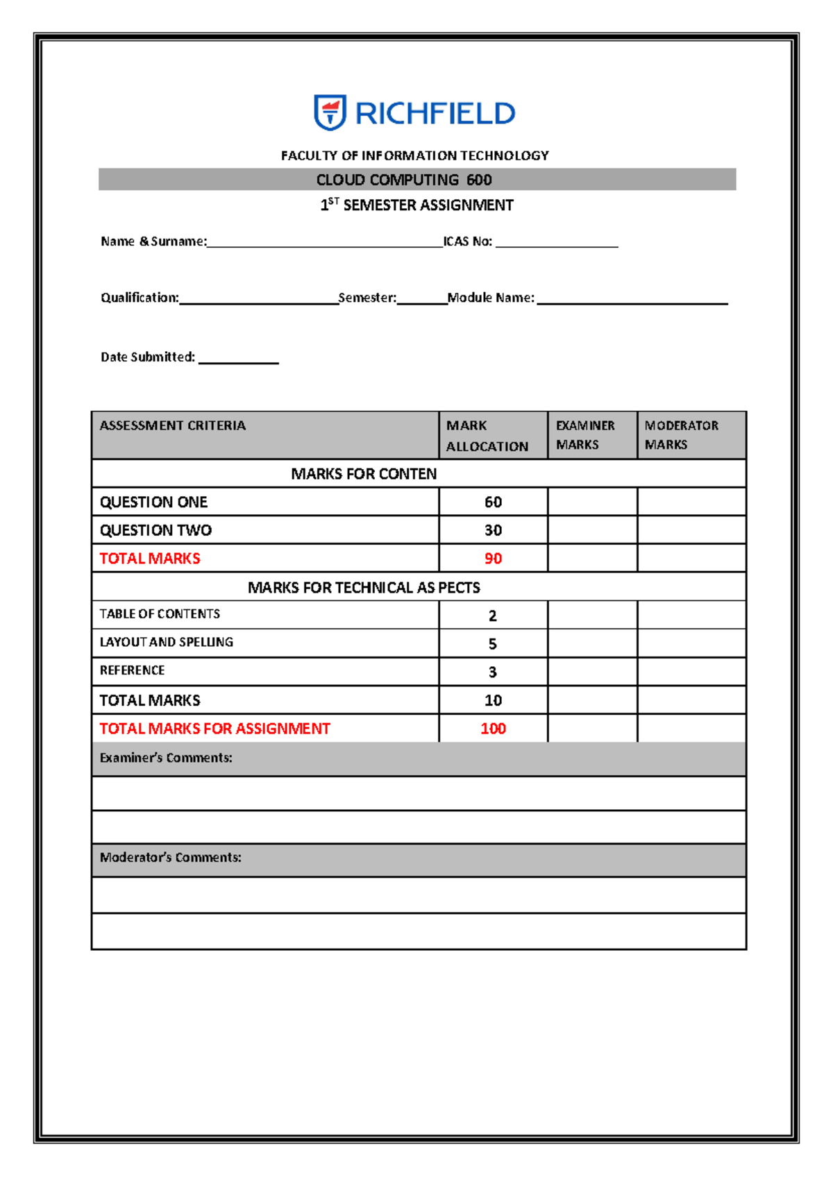 Cloud Computing 600 Assignment Faculty Of Information Technology Cloud Computing 600 1 St 
