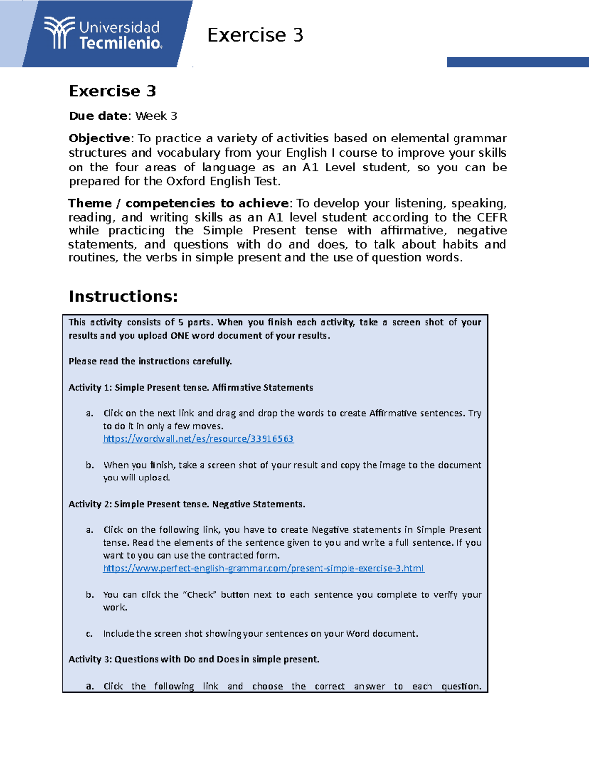 Exercise 3 - Workshop 3: To practice a variety of activities based on ...