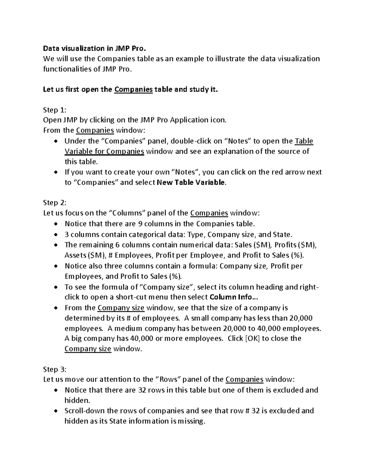 Company table in JMP - cqqqqe - Data visualization in JMP Pro. We will ...