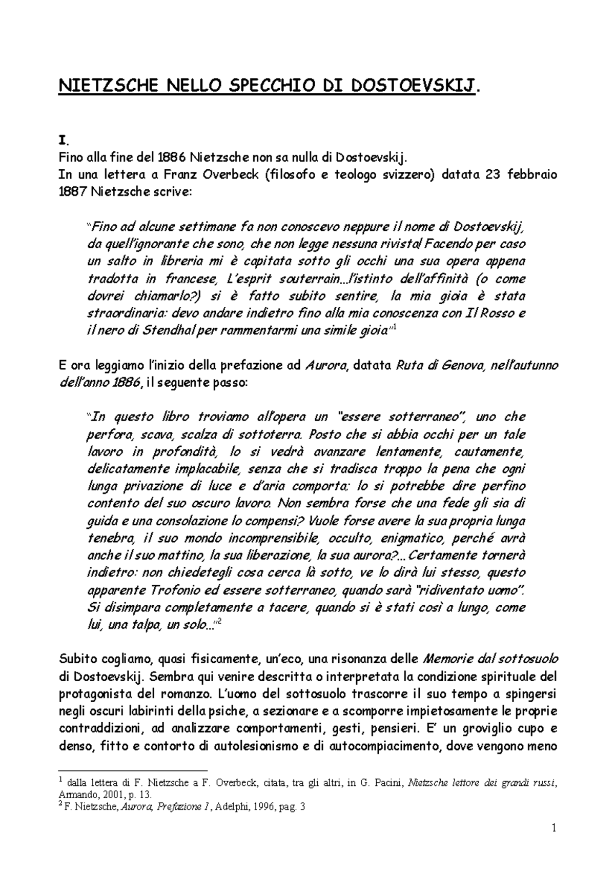 Nietzsche nello specchio di Dostoevskij - NIETZSCHE NELLO SPECCHIO DI ...